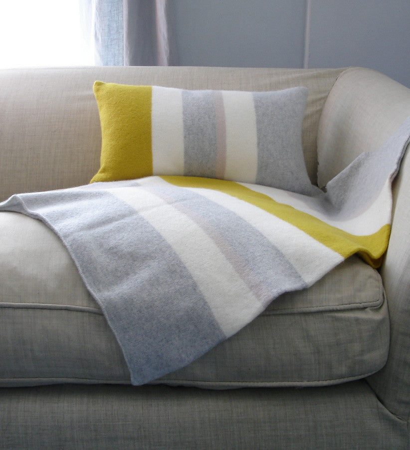 Lambswool Creamy White, Palest Grey and Deep Yellow Striped Throw ...